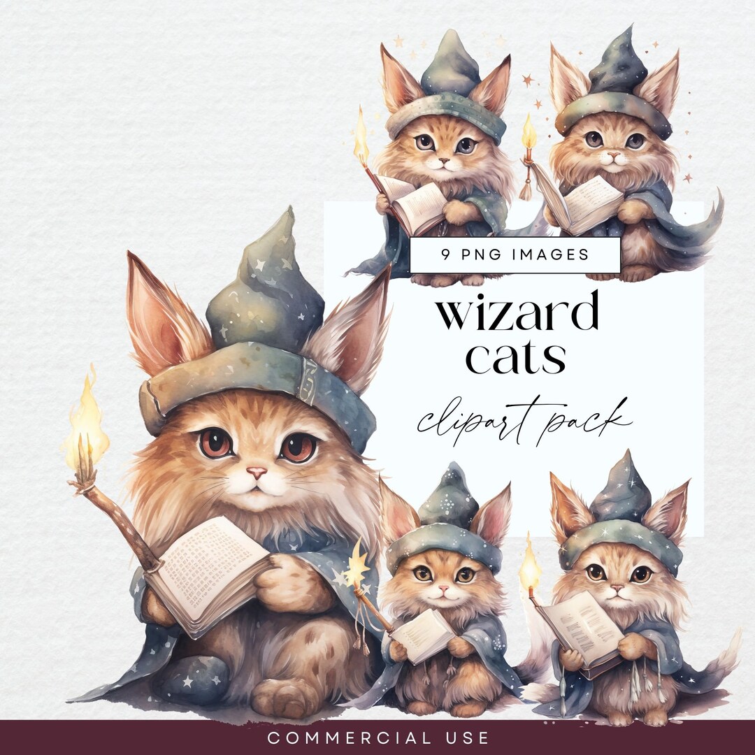 Magical Wizard Cats Clipart, Transparent PNG, Fun Feline Creatures ...