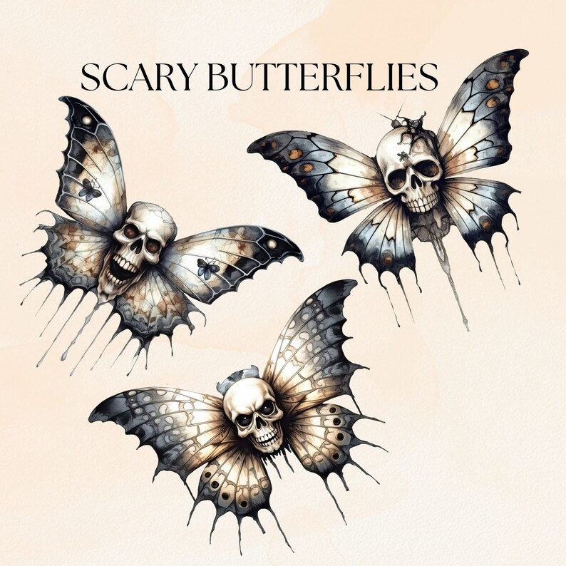 Scary Butterflies Clipart Pack Transparent PNG Halloween - Etsy