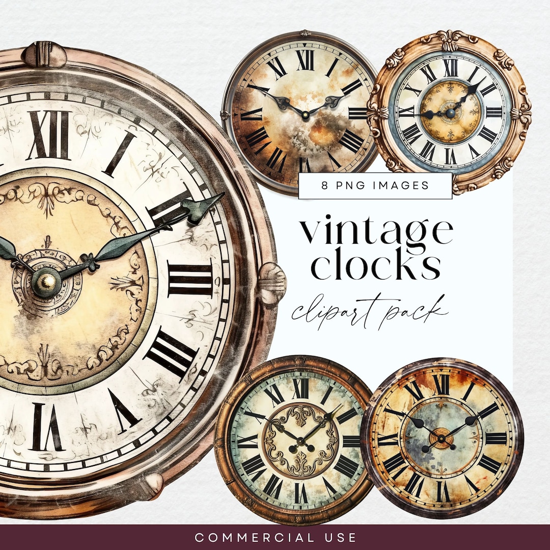 Vintage Clocks Clipart Pack, Transparent PNG, Wall Clock Illustration ...