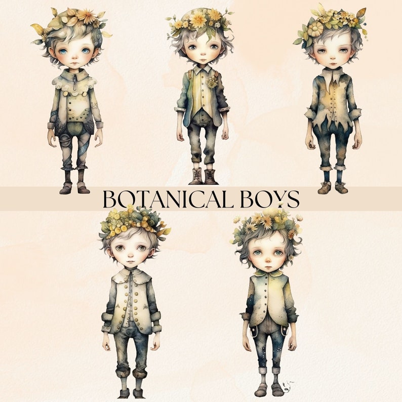 Whimsical Botanical Boys Clip Art Clipart Pack Clipart for - Etsy