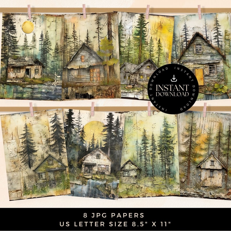 Forest Junk Journal Pages, Cabin in the Woods Papers, Digital DOWNLOAD ...