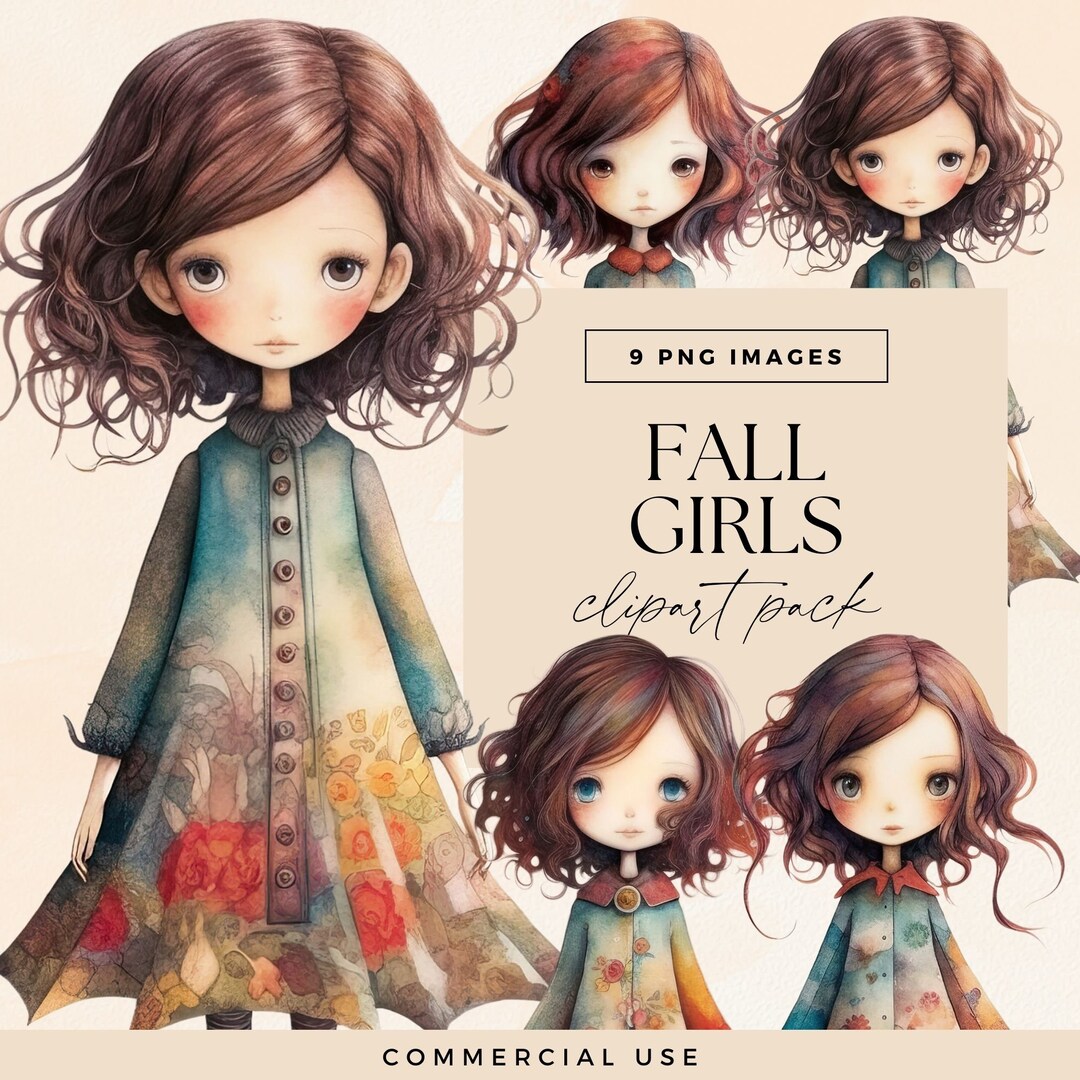 Fall Girl Clipart Pack, Transparent, Bright Autumn Girls Illustration ...
