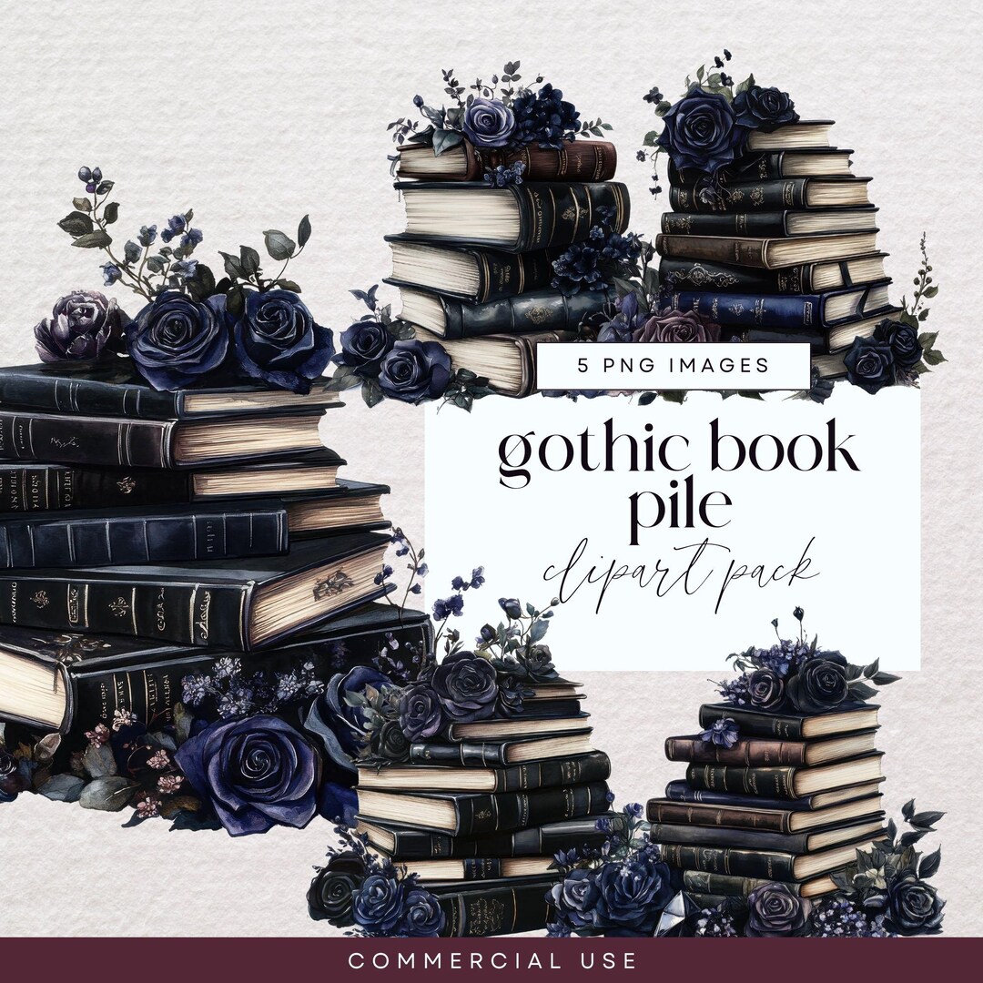 Gothic Book Stack Clipart Bundle, Transparent PNG, Bookpile Clip Art ...