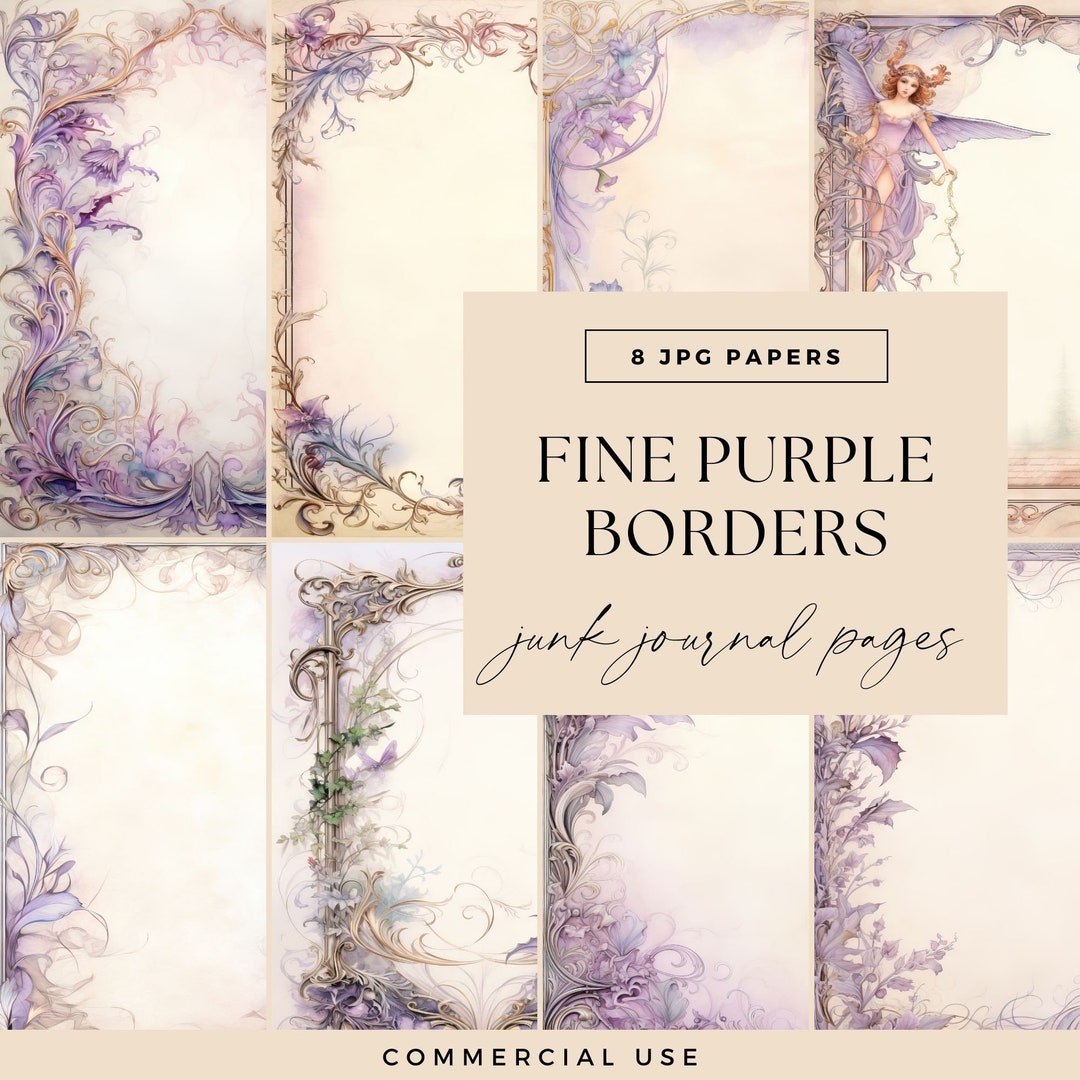 Fine Purple Border Digital Papers, INSTANT DOWNLOAD, Decorative ...