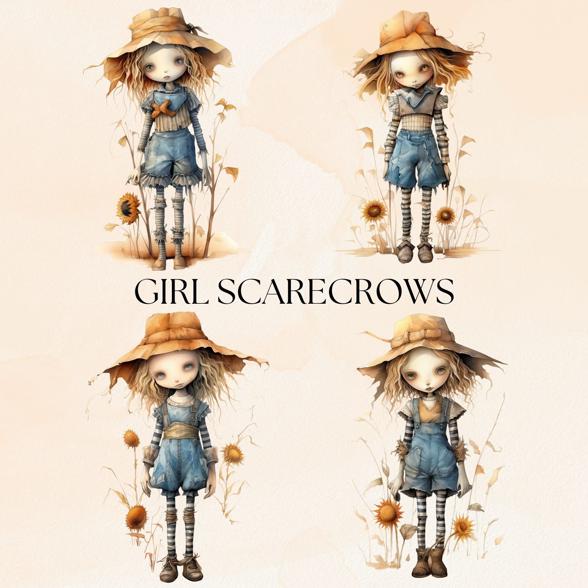 Clipart Scarecrow Girls, Transparent PNG, Fall Field Dolls Clip Art ...