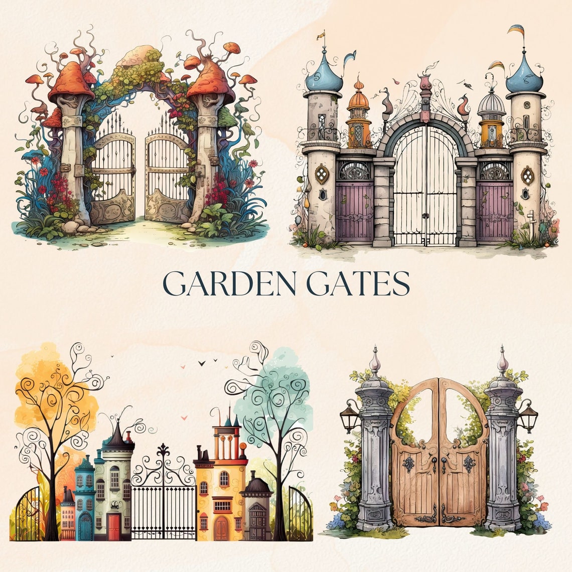 Whimsical Garden Gate Clipart Bundle, Secret Garden Clip Art ...