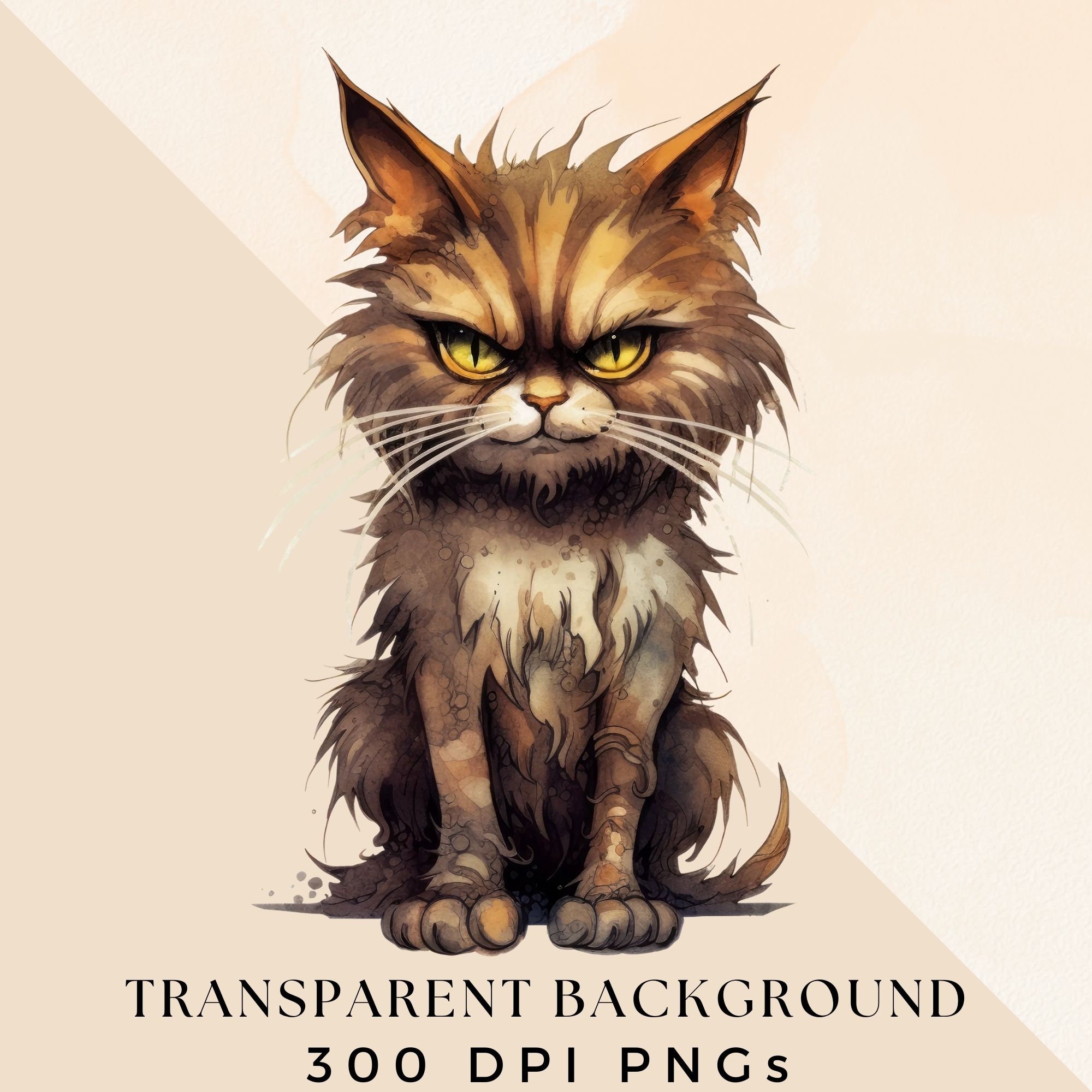 Watercolor Orange Tabby Cat Clipart, Mean Ginger Kittens Clip Art ...