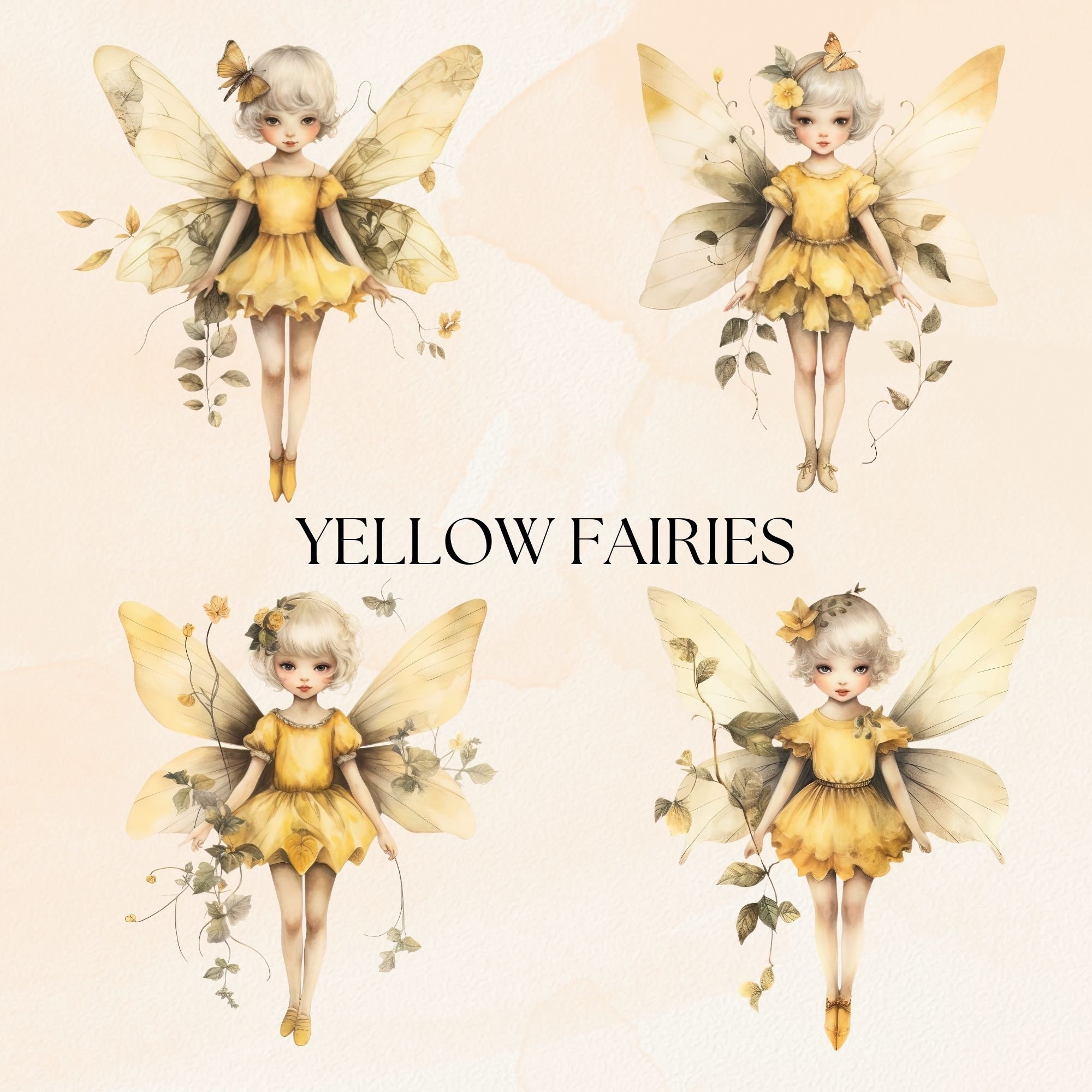 Yellow Fairies Clip Art Clipart Pack, Transparent Pngs, Watercolour ...