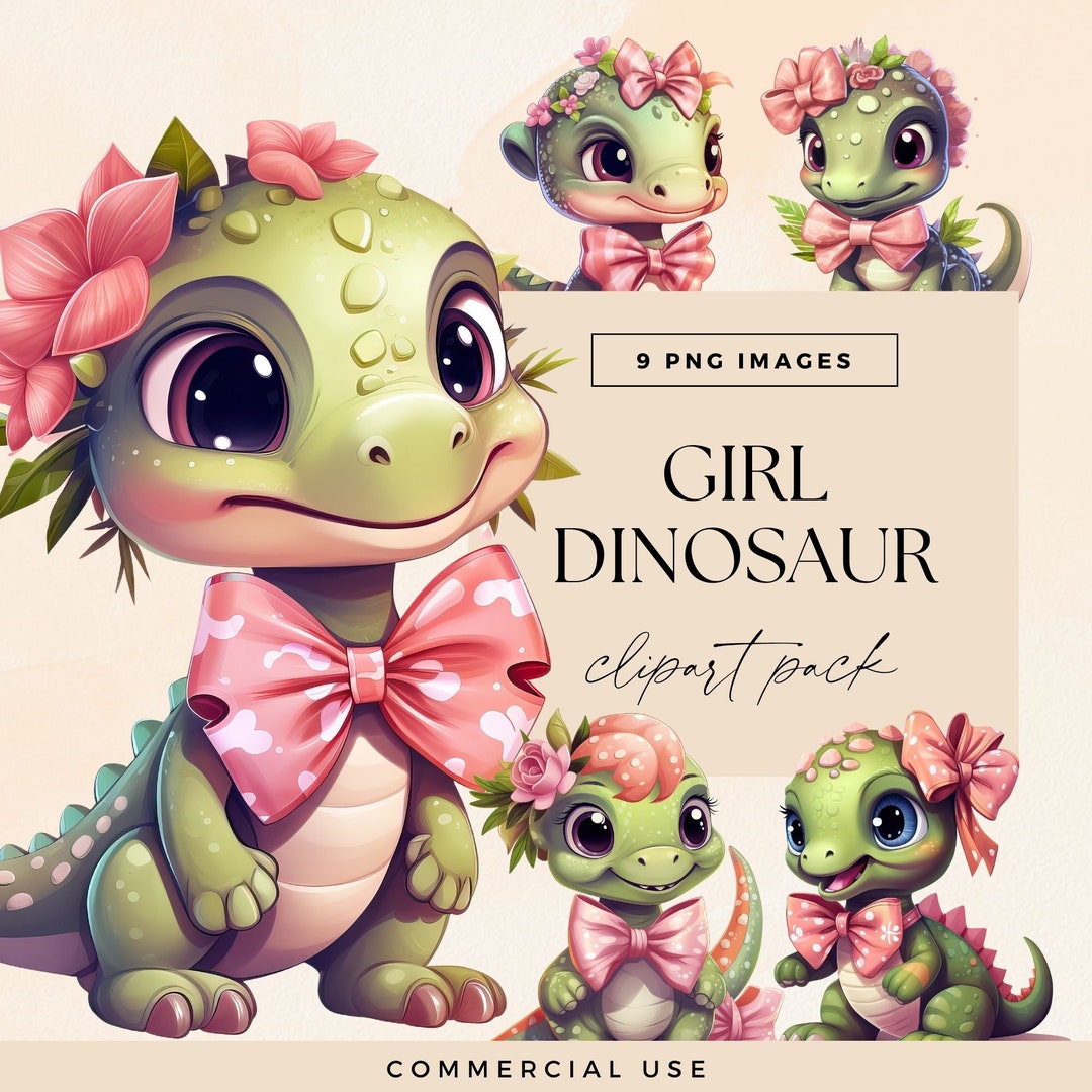 Dinosaur Girl Clipart Clip Art Pack, Transparent Pngs, Pink Dino ...