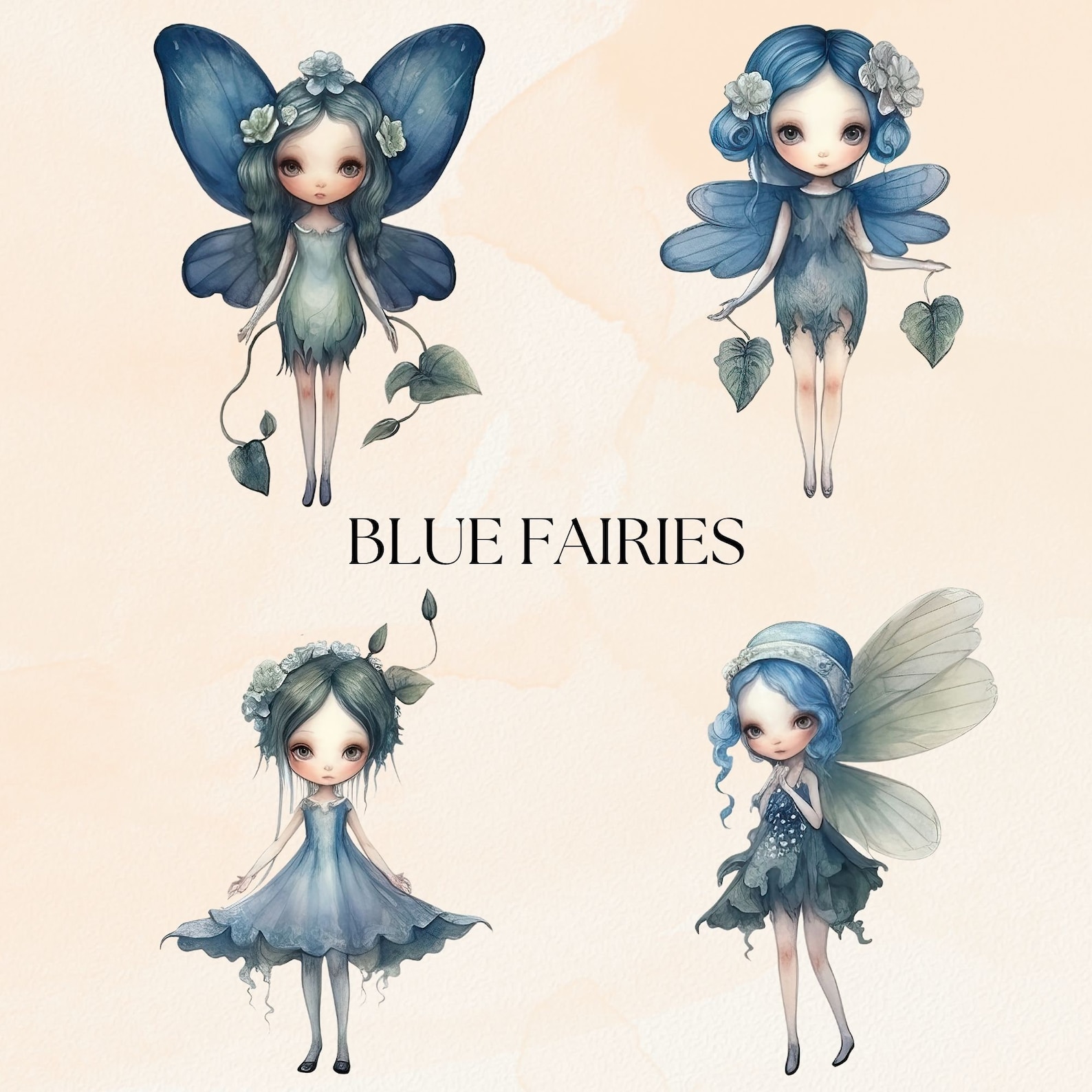 Blue Fairies Clip Art Clipart Pack Transparent Pngs - Etsy