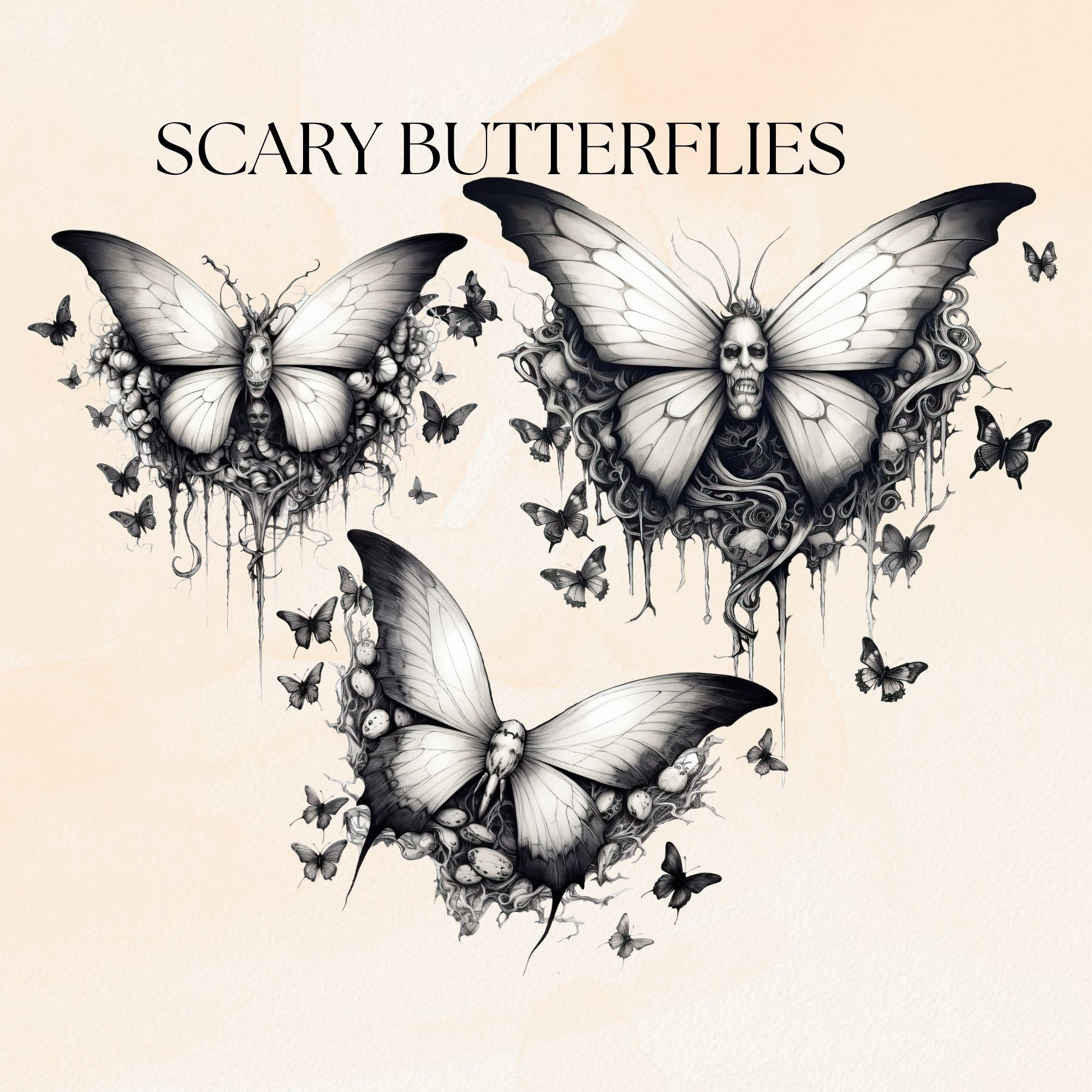 Scary Butterflies Clipart Pack, Transparent PNG, Halloween Butterfly ...