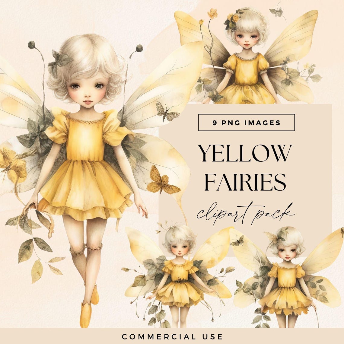 Yellow Fairies Clip Art Clipart Pack, Transparent Pngs, Watercolour ...