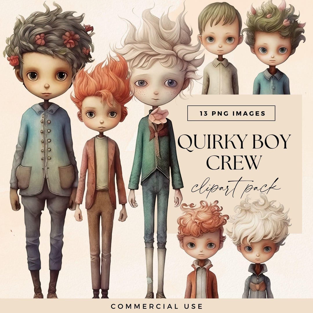 Quirky Boys Clip Art Clipart Pack, Transparent Pngs, Junk Journal ...