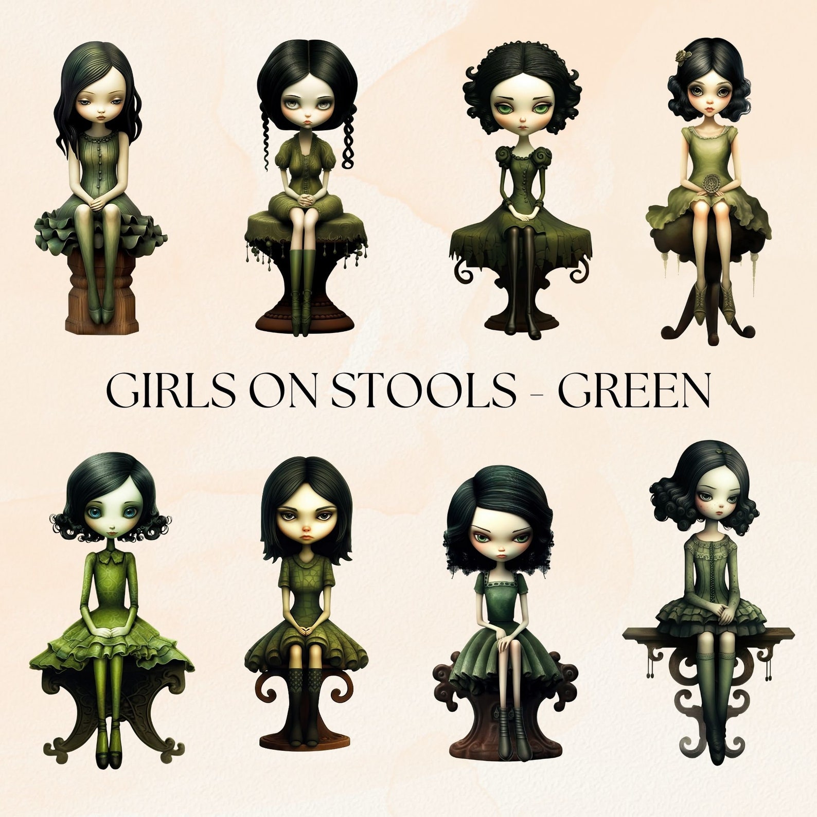 Gothic Doll Clipart, Transparent PNG, Creepy Girl Stool Clip Art, Junk ...
