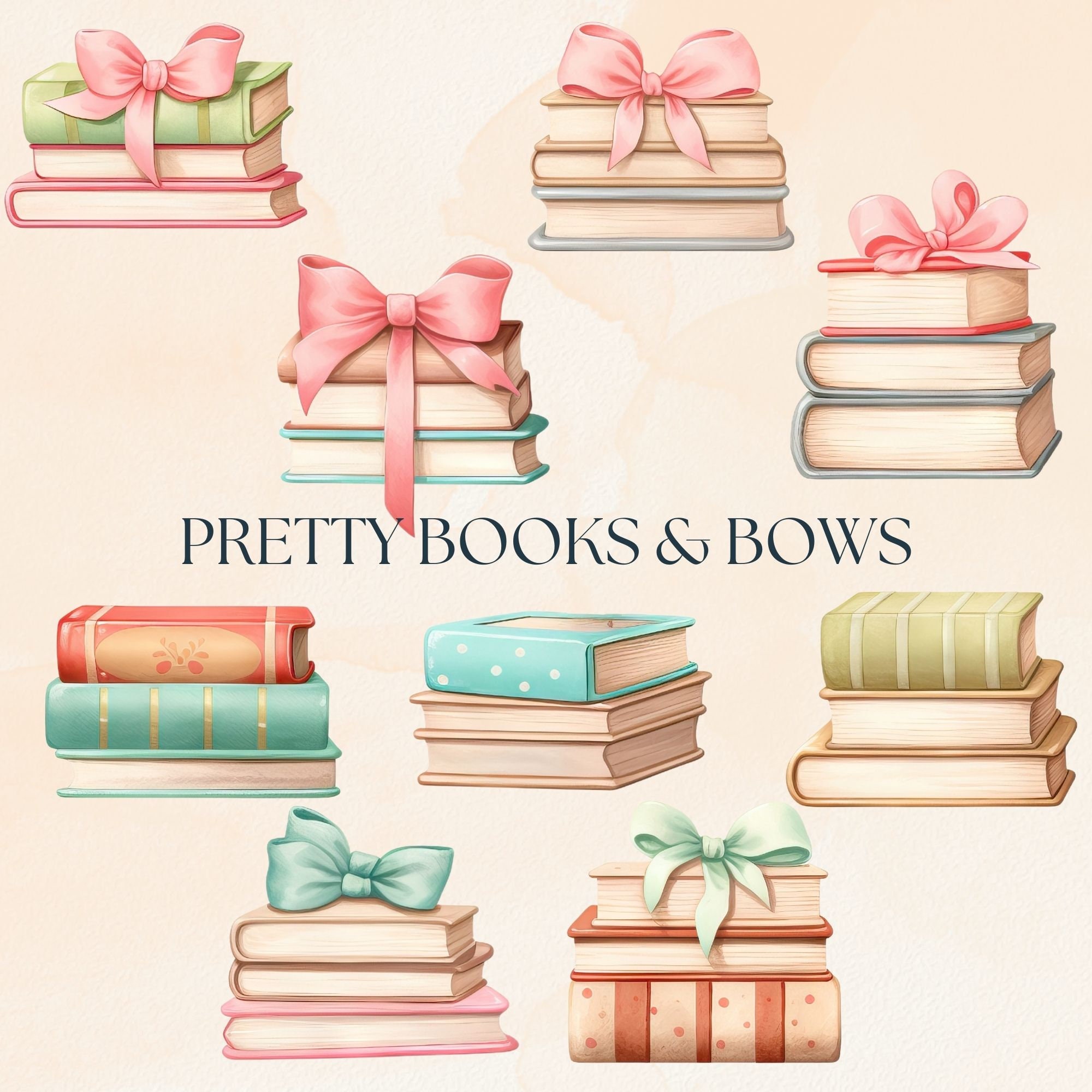 Pretty Bow and Books Baby Shower Clipart Pack, Pile of Books for Baby ...