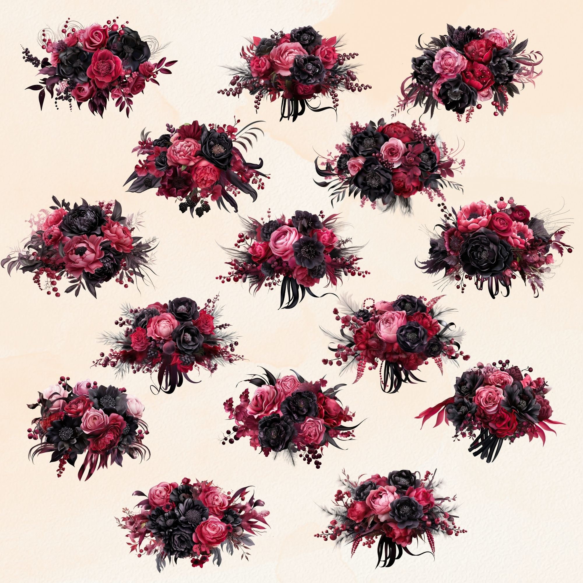 Gothic Flower Bouquet Clipart, Transparent Pngs, Black Red Roses ...