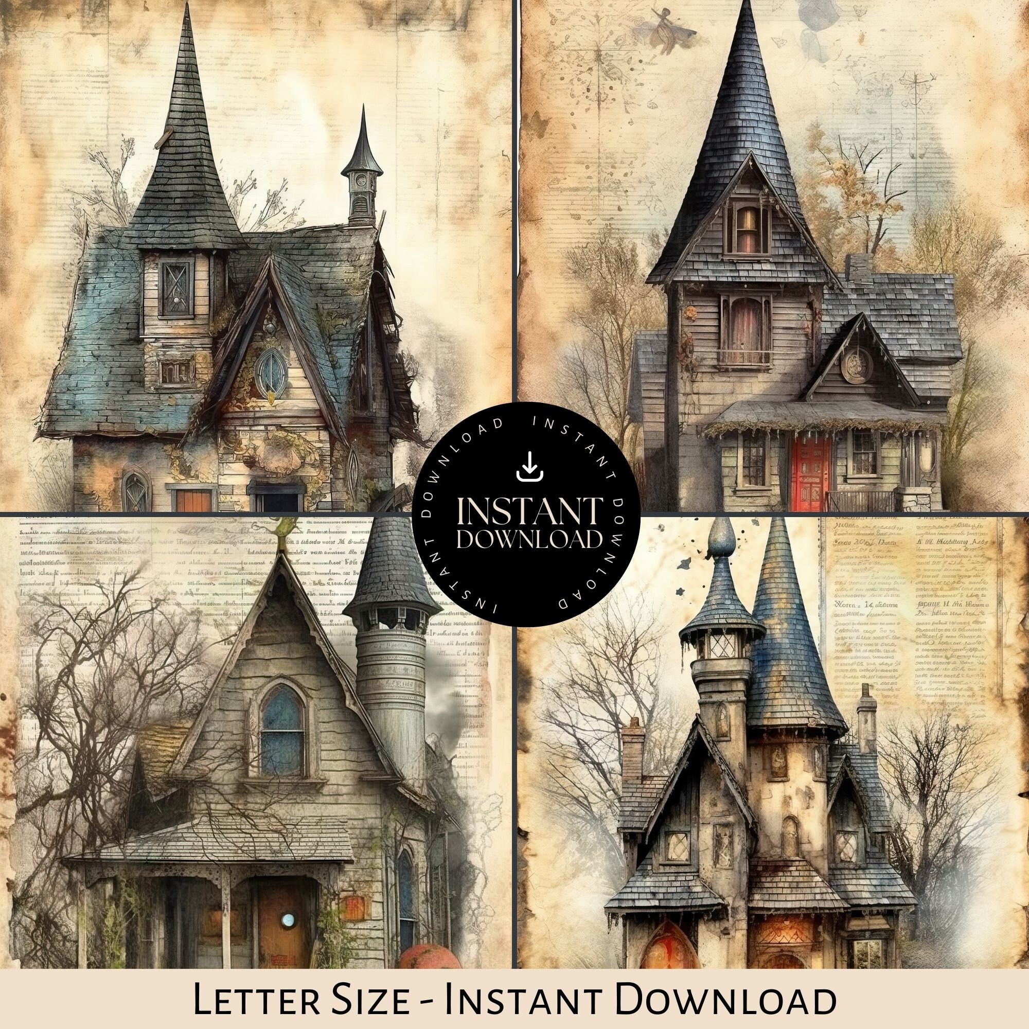 Creepy Haunted House Junk Journal, Old Vintage Manor Papers, Printable ...