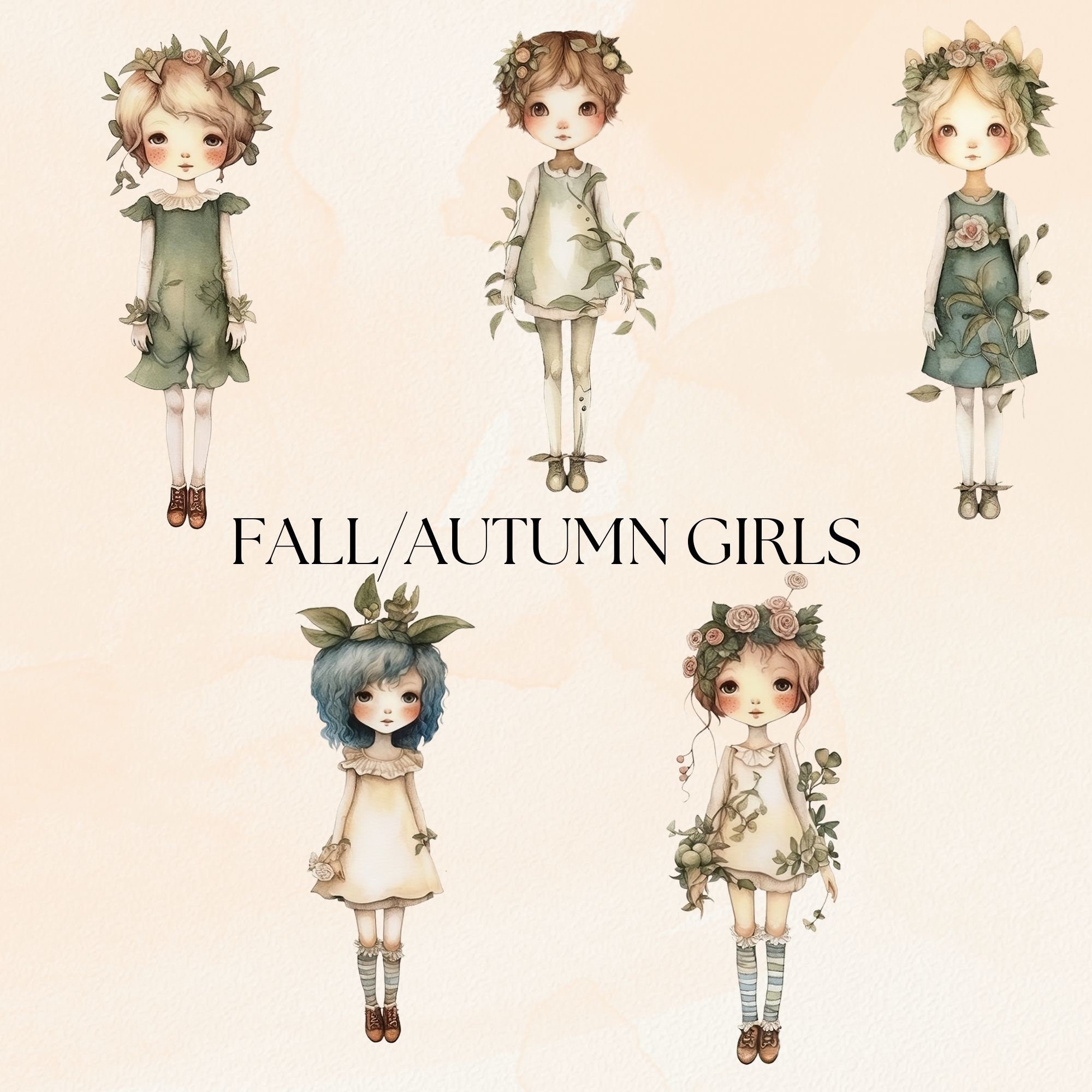 Fall Girls Clip Art Clipart Pack, Transparent Pngs, Watercolour Girl ...