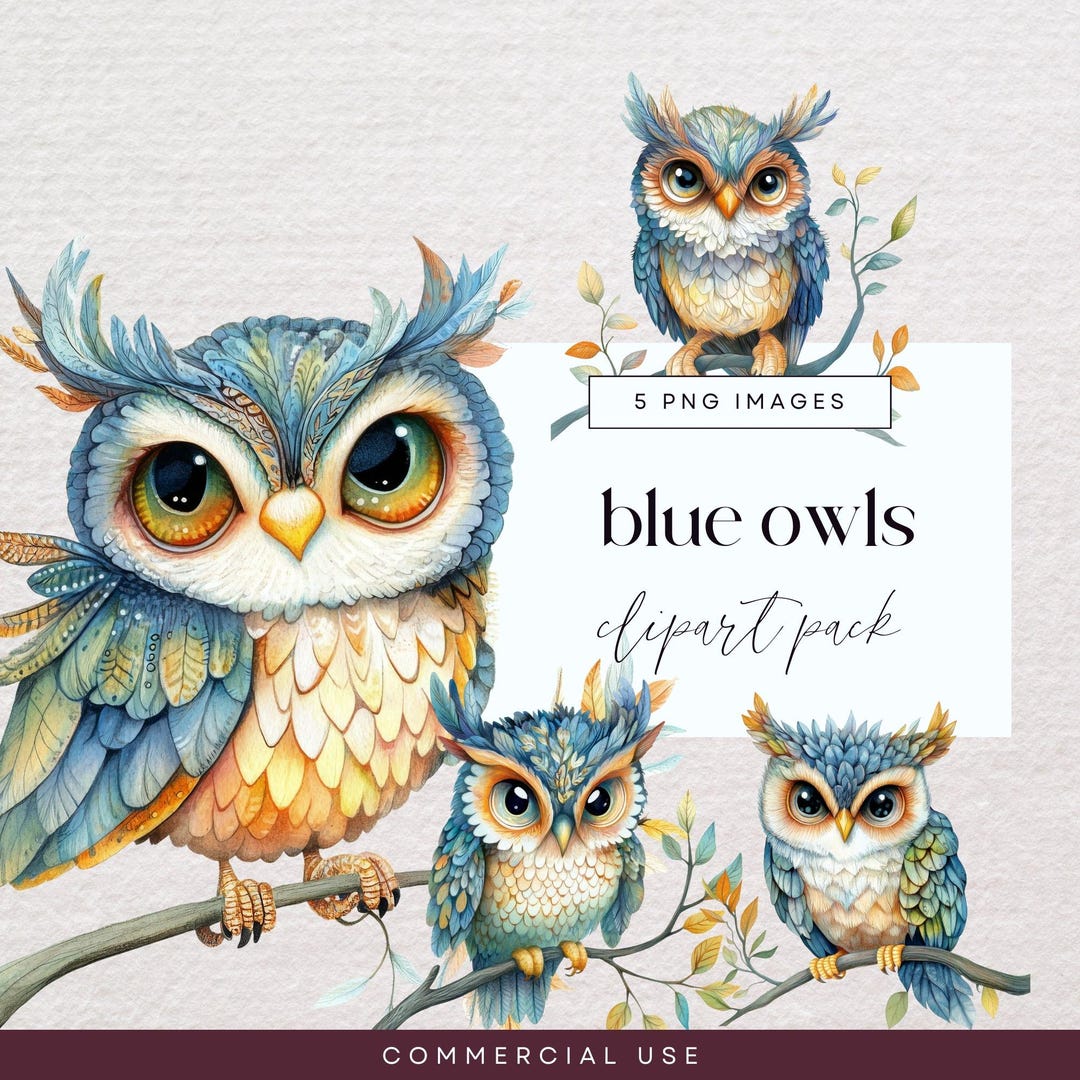 Whimsical Owls Clip Art, Transparent PNG, Funny Blue Bird Clip Art ...