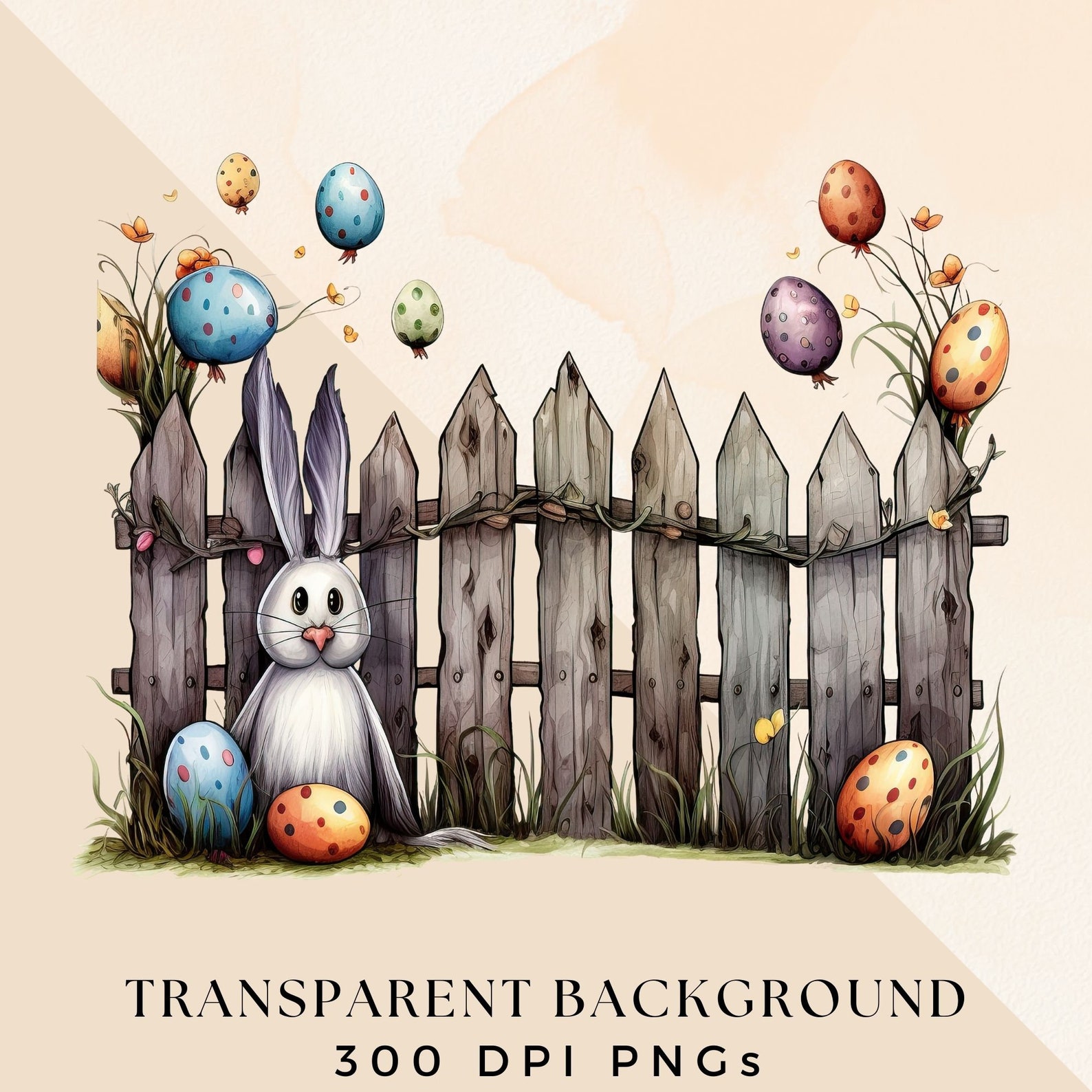 Whimsical Easter Clipart, Transparent PNG, Bright Quirky Bunny Egg Art ...