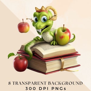 Bookworm Clip Art Pack, Reading Clipart Bundle, Books Reading Graphics ...