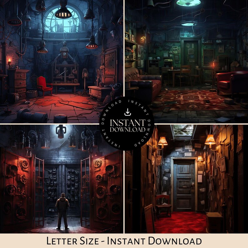 Basement Digital Backdrop, Escape Room Scene, Scrapbook, Red Grunge ...
