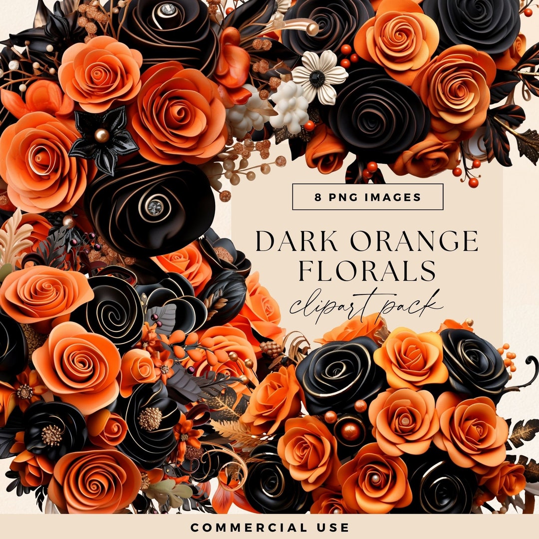 Gothic Flower Bouquet Clipart, Transparent Pngs, Black Orange Roses ...