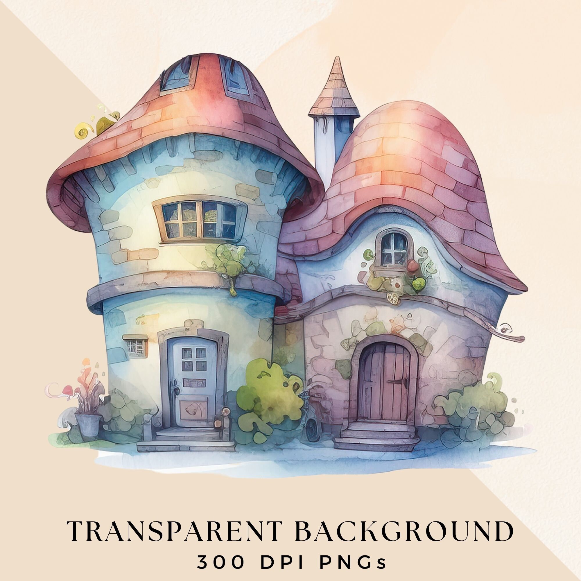 Fairy Garden House Clipart Pack, Transparent Pngs, Pastel Whimsical ...