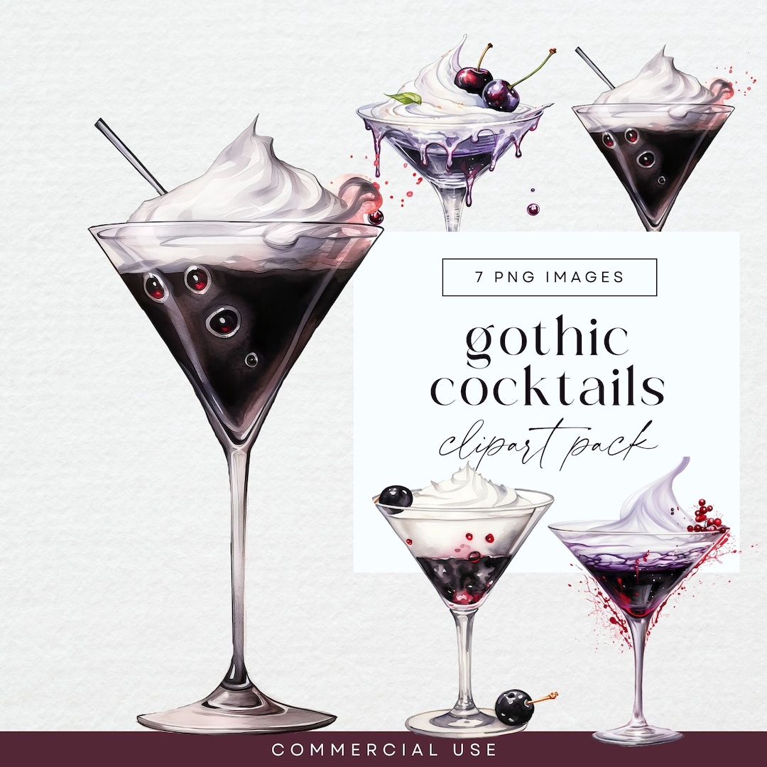 Gothic Cocktail Clipart, Transparent PNG, Festive Watercolour Clip Art ...