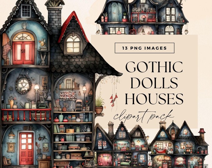 Gothic Doll House Clipart Pack, Halloween Dollshouse, Victorian Wooden ...