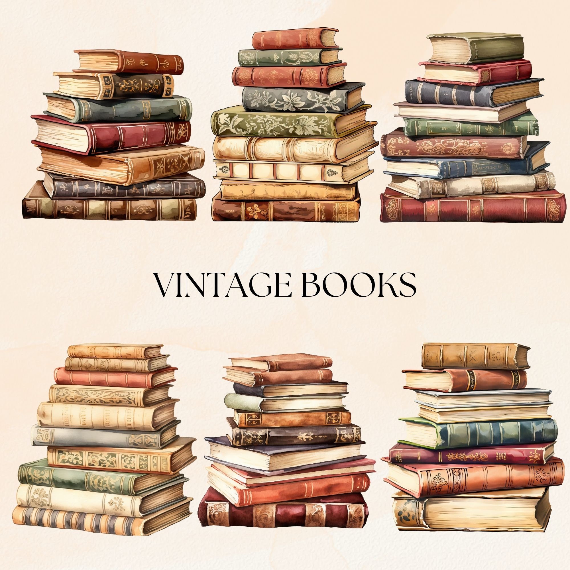Vintage Books Clip Art Pack, Library Clipart, Book Pile Reading ...
