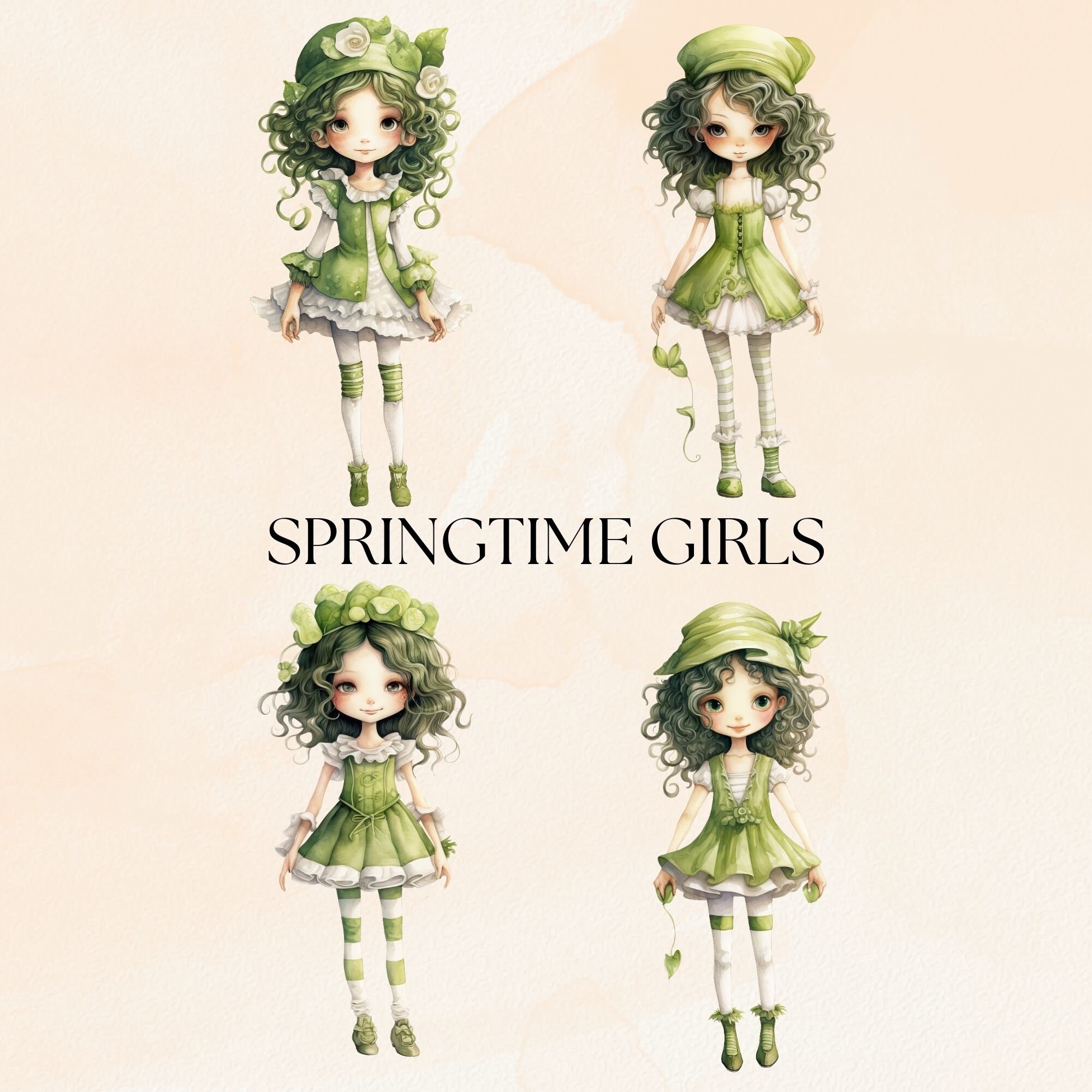 Spring Girl Clipart Pack PNG Watercolor Cute Springtime - Etsy