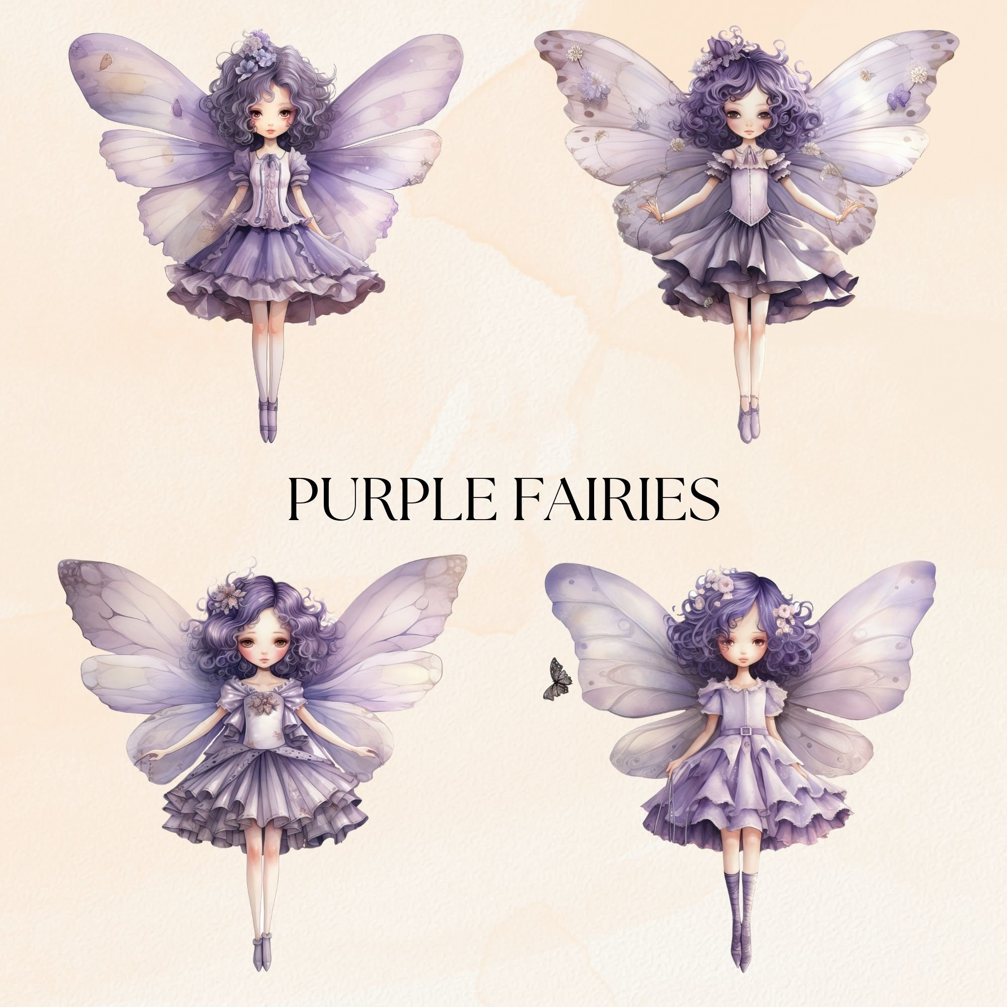 Purple Fairies Clip Art Clipart Pack, Transparent Pngs, Watercolour ...