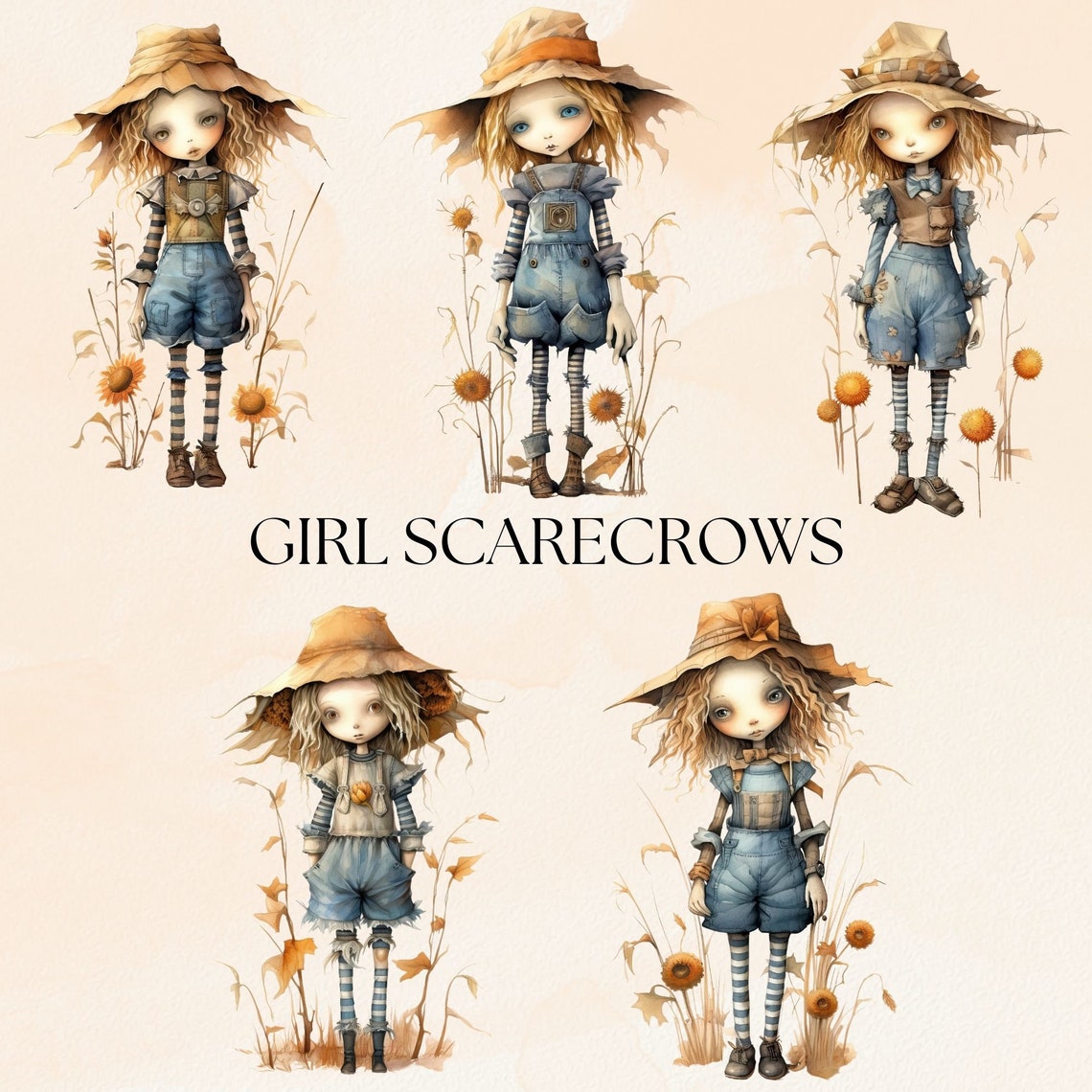 Clipart Scarecrow Girls, Transparent PNG, Fall Field Dolls Clip Art ...
