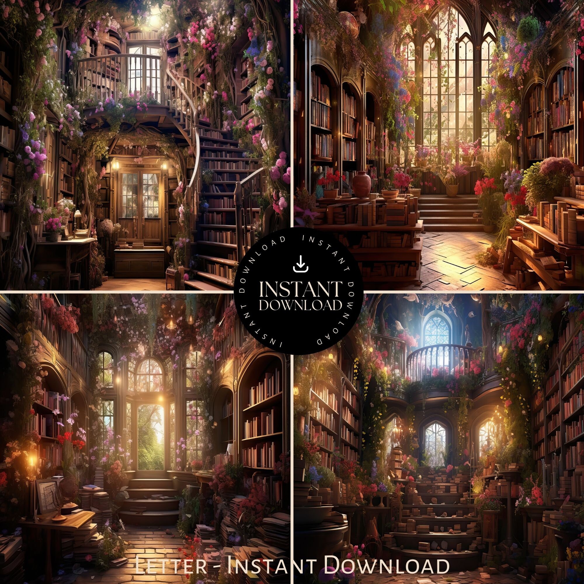 Whimsical Library Digital Papers INSTANT DOWNLOAD Book Lover - Etsy