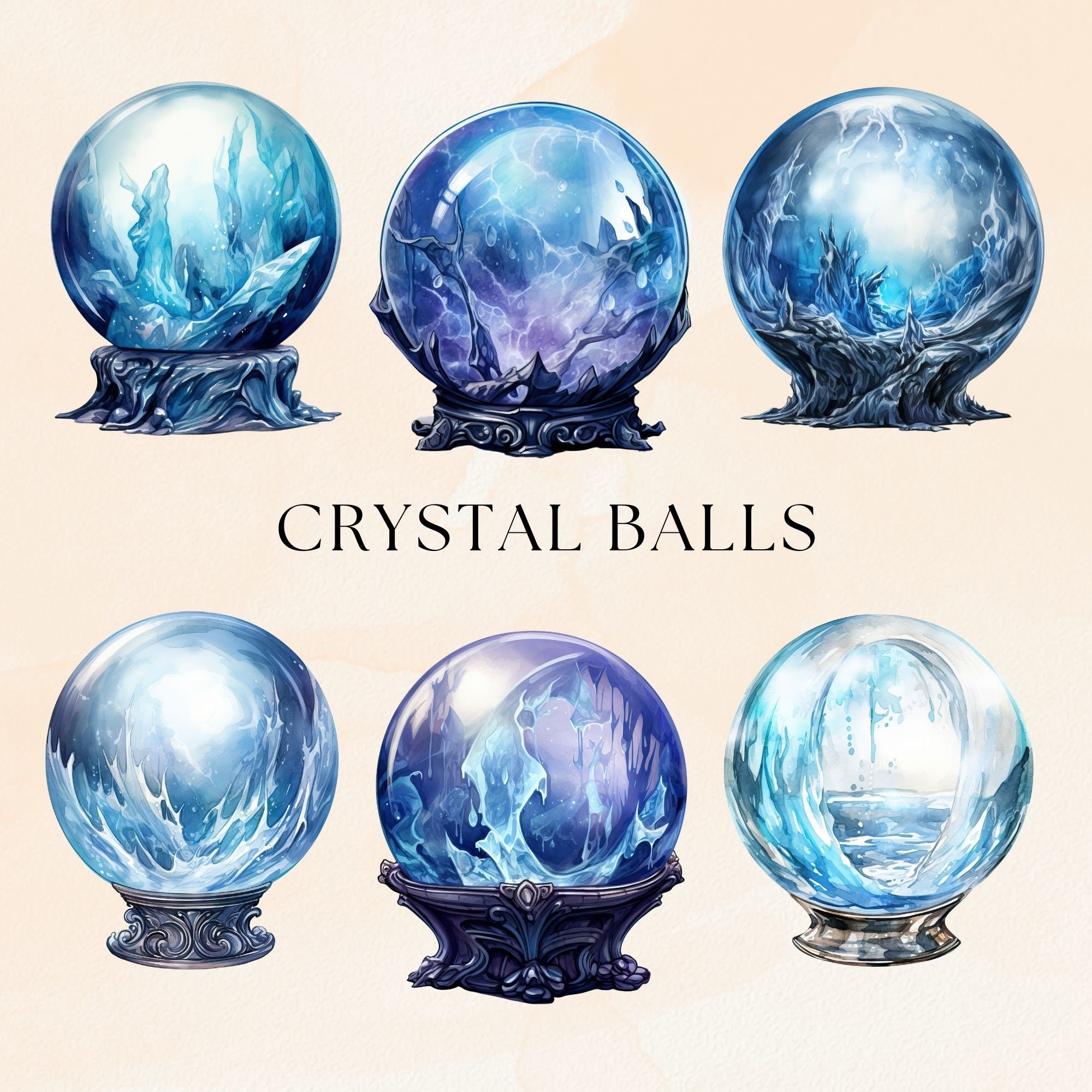 Crystal Ball Blue Clipart Pack Fantasy PNG Watercolor Clip - Etsy