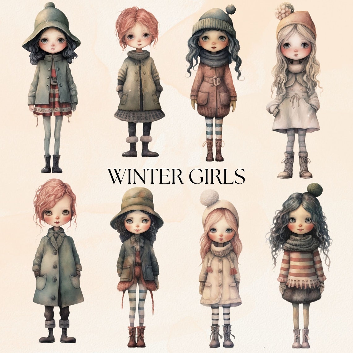 Winter Girls Clip Art Clipart Pack, Transparent Pngs, Junk Journal ...