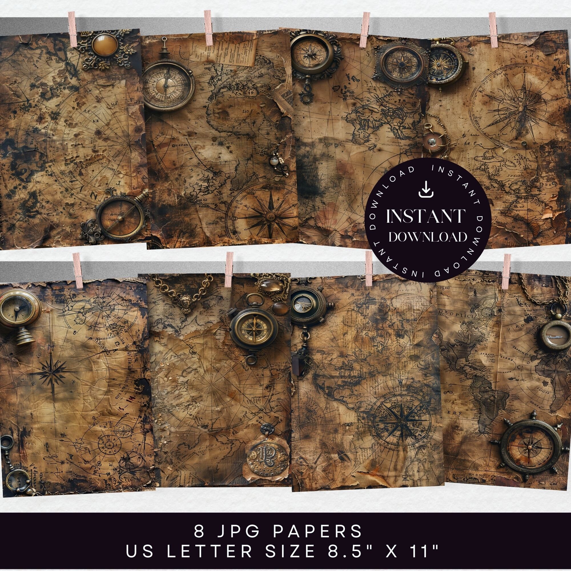 Printable Maps for Junk Journals, Vintage Explorer Scrapbooking Papers ...