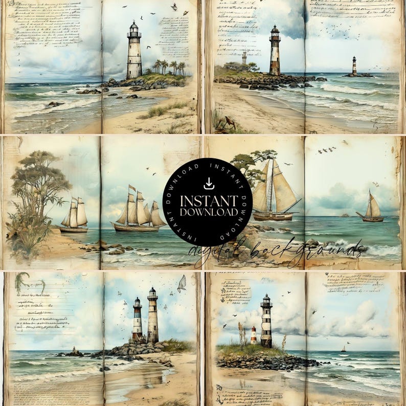 Beach Junk Journal Kit, Digital Ocean Sailboat Paper, Scrapbooking ...