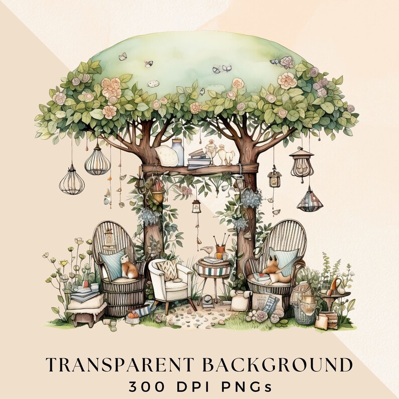 Garden Tea Party Clipart Pack, Whimsical Fairy Setting Clip Art, Fun ...