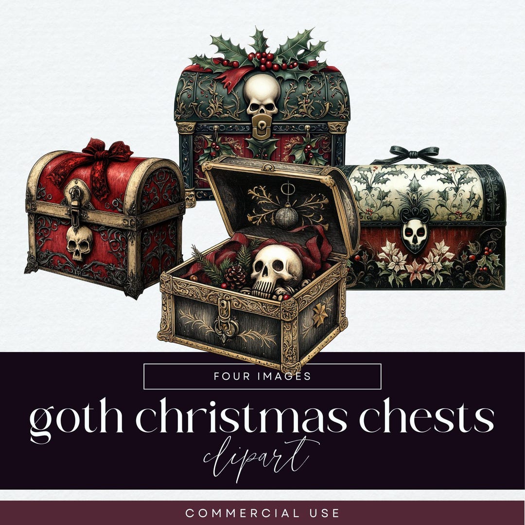 Gothic Skull Christmas Chest Clipart, Tranparent PNG, Unique Holiday ...