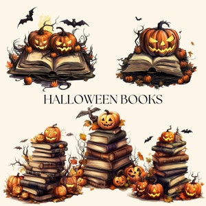 Halloween Book Clipart, Pumpkin Book Pile Clip Art, Fantasy Stacked ...