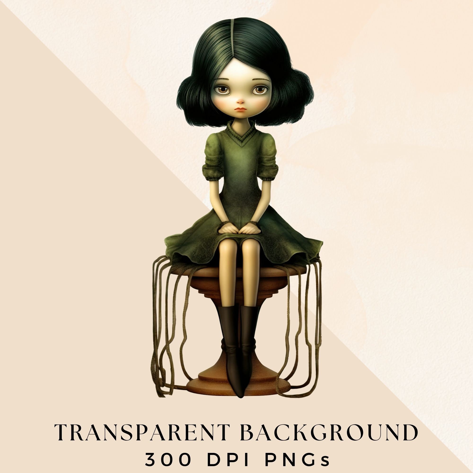 Gothic Doll Clipart, Transparent PNG, Creepy Girl Stool Clip Art, Junk ...