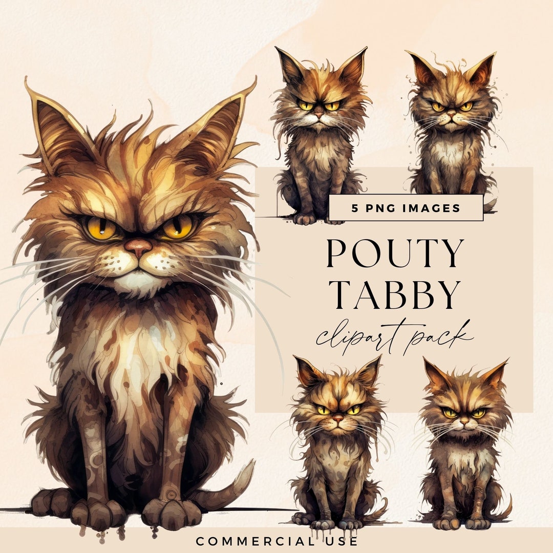 Watercolor Orange Tabby Cat Clipart, Mean Ginger Kittens Clip Art ...