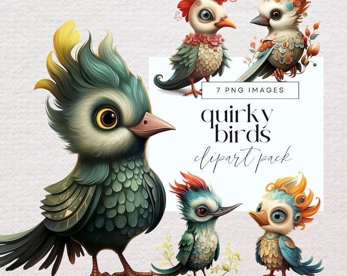Cute Whimsical Bird Clipart 10 High Res Watercolor JPG for Junk ...