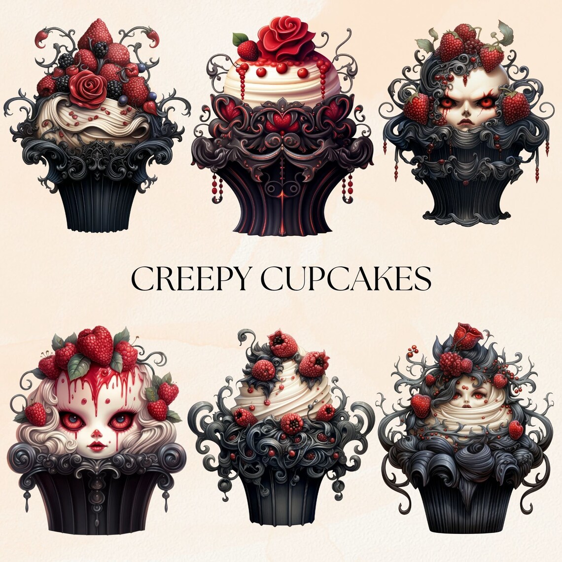 Creepy Birthday Cupcake Clipart, Transparent PNG, Gothic Party ...