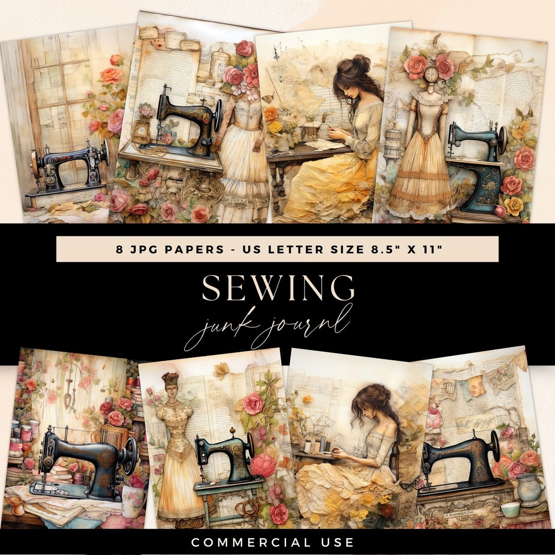 Seamstress Junk Journal, Sewing Machine Scrapbooking Page, Digital ...
