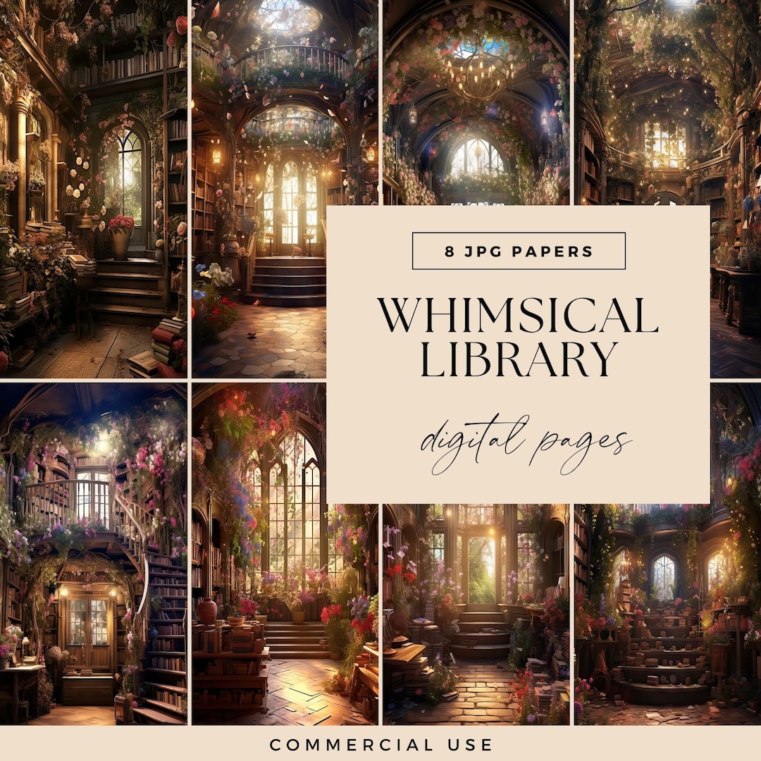 Whimsical Library Digital Papers, INSTANT DOWNLOAD, Book Lover Jpg 300 ...