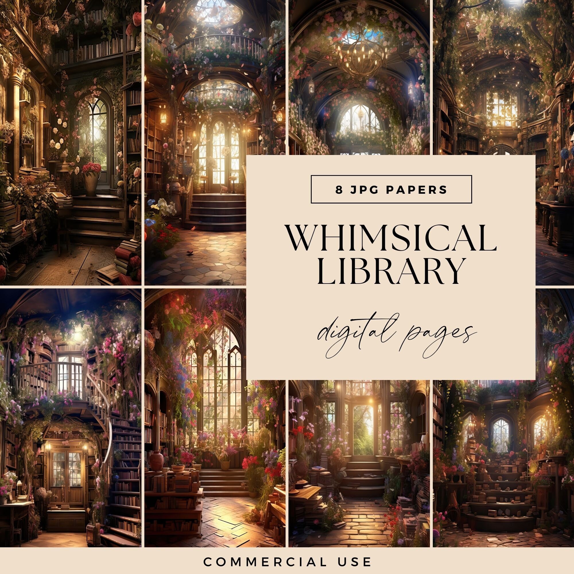 Whimsical Library Digital Papers, INSTANT DOWNLOAD, Book Lover Jpg 300 ...