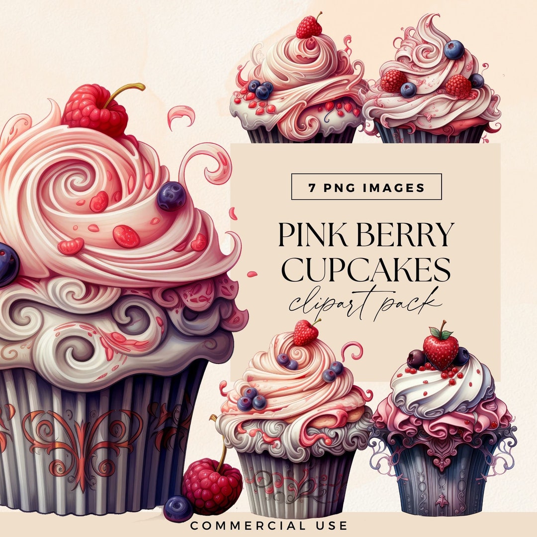 Pink Berry Birthday Cupcake Clipart, Transparent PNG, Fun Party Invites ...